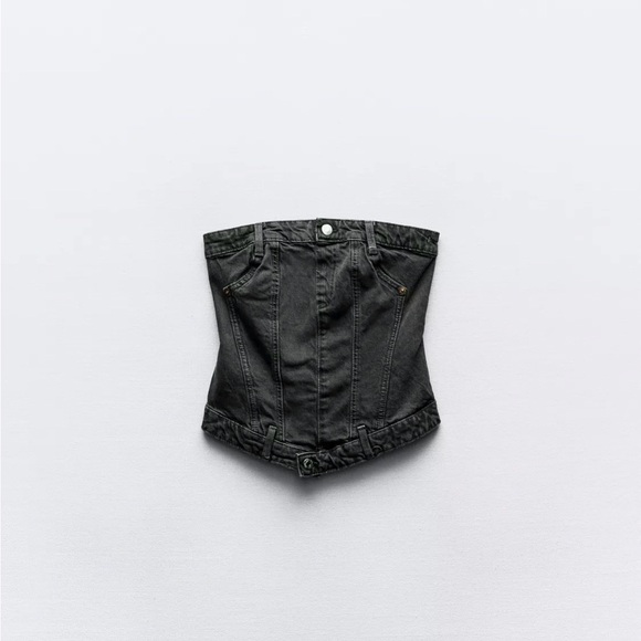 Zara | Tops | Zara Black Denim Corset Top | Poshmark
